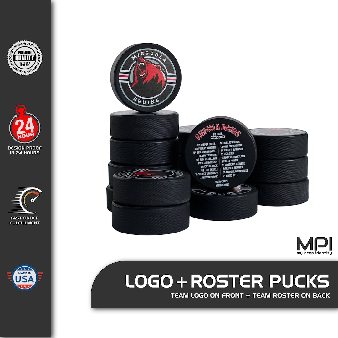 Custom Team Logo Roster Hockey Puck Team Logo on Front and Team Roster ...