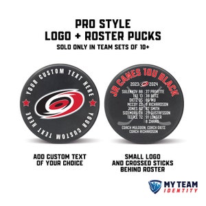 PRO Style Custom Puck - Logo on Front + Custom Lettering With Roster on ...