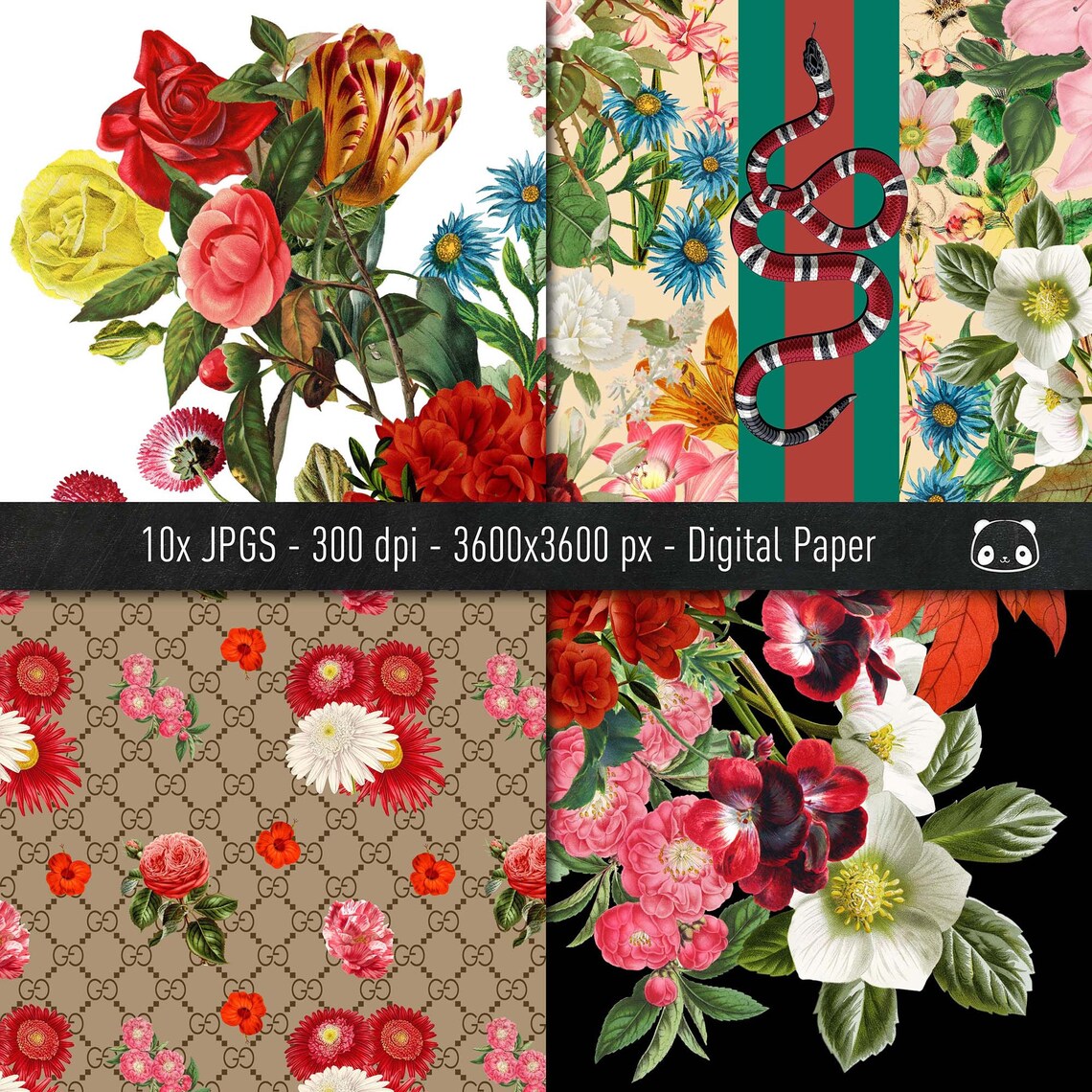 Gucci Floral Pattern Digital Paper 10 Different Images | Etsy