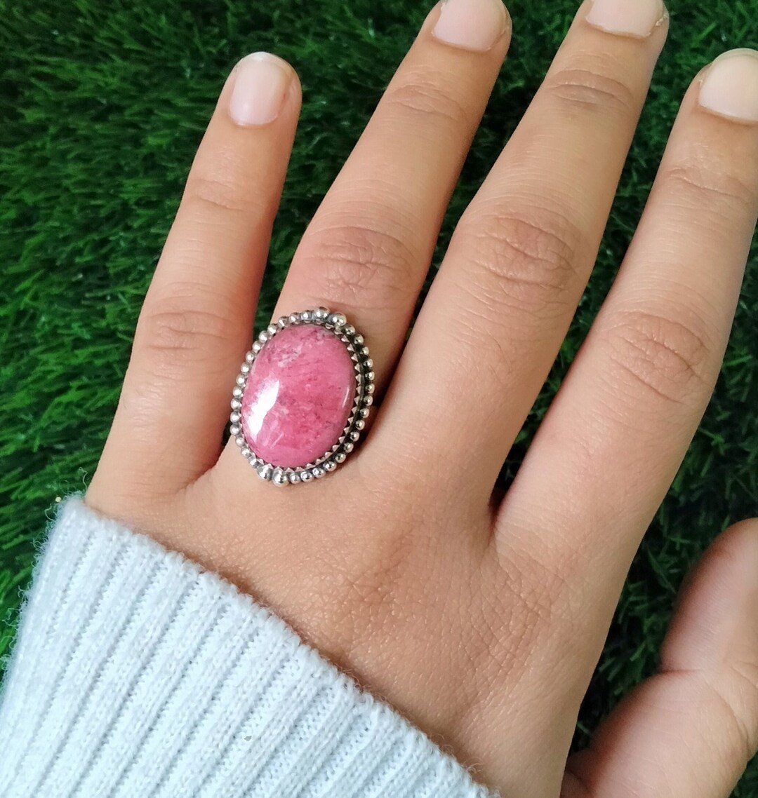 Thulite Gemstone Ring, Handmade Ring, Silver Ring, Thulite Ring, Oval ...