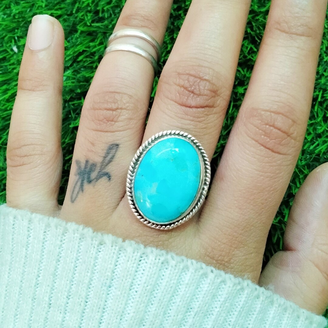 Arizona Turquoise Ring, 925 Sterling Silver Ring, Oval Turquoise Ring ...