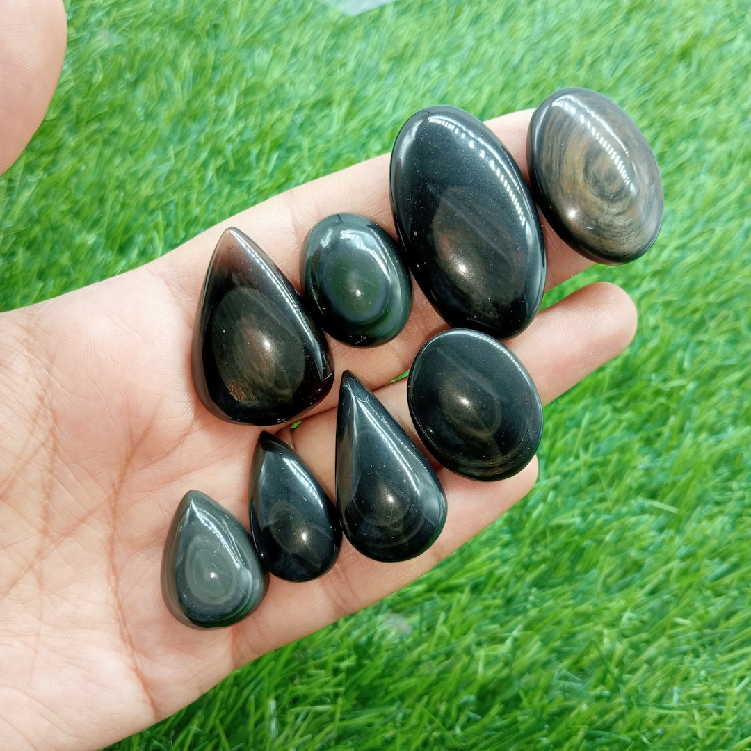 Natural Black Rainbow Eye Obsidian Gemstone, Mix Shape Eye Obsidian ...