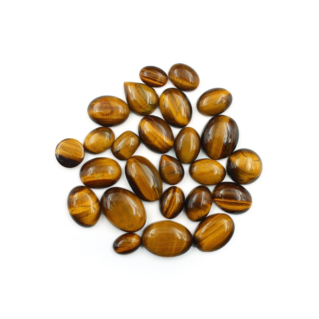 Yellow Tiger Eye Stone Cabochon Genuine Natural Flat Back Gemstone Oval ...