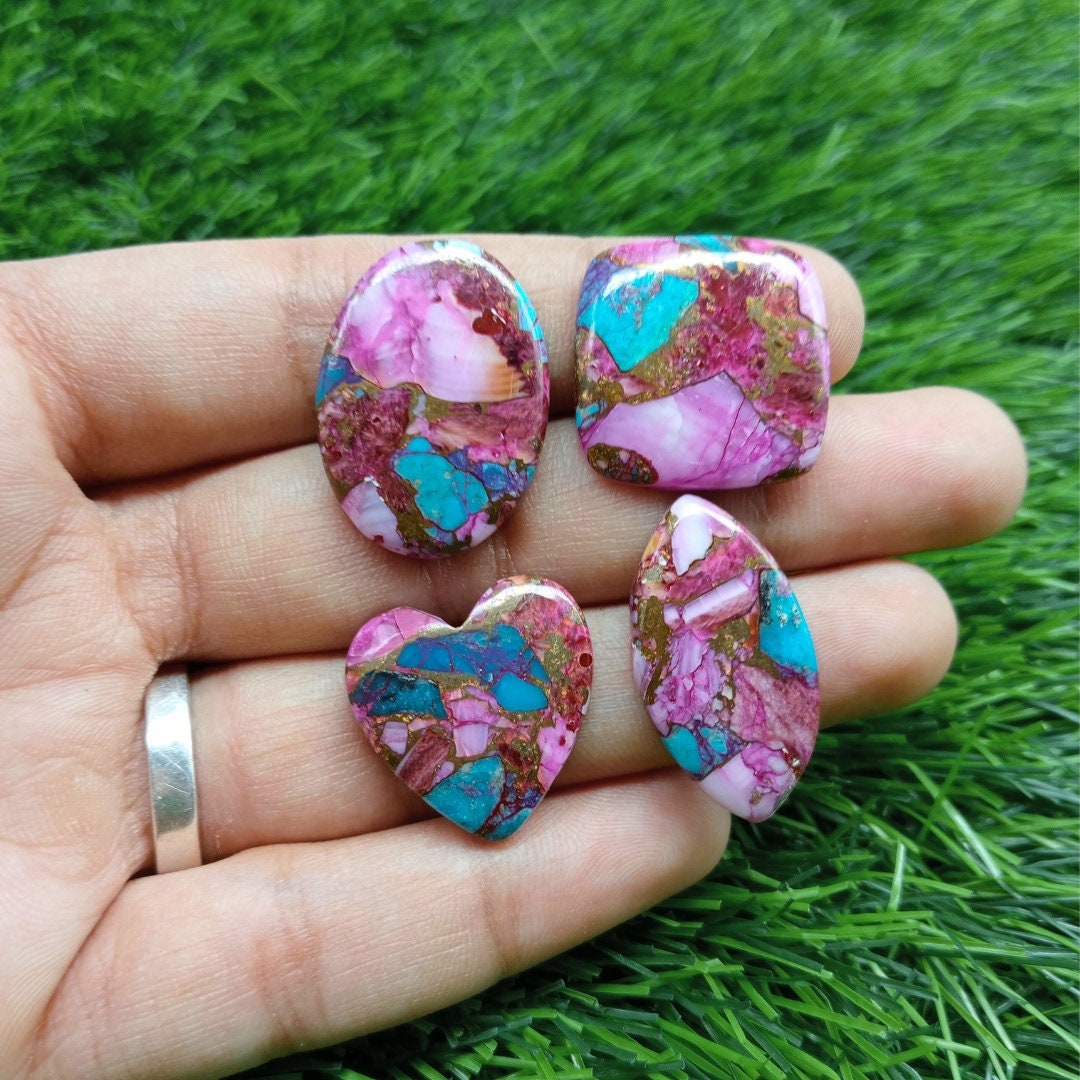 Pink Spiny Oyster Copper Turquoise Cabochon Pink Blue Mojave Turquoise ...