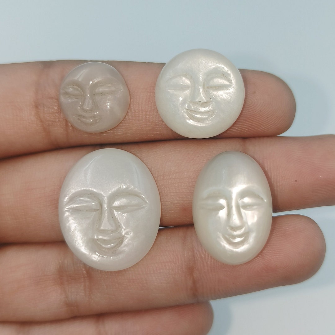 Hand Carved Moon Face Cabochon With Closed Eyes/moonstone Face Cabochon ...
