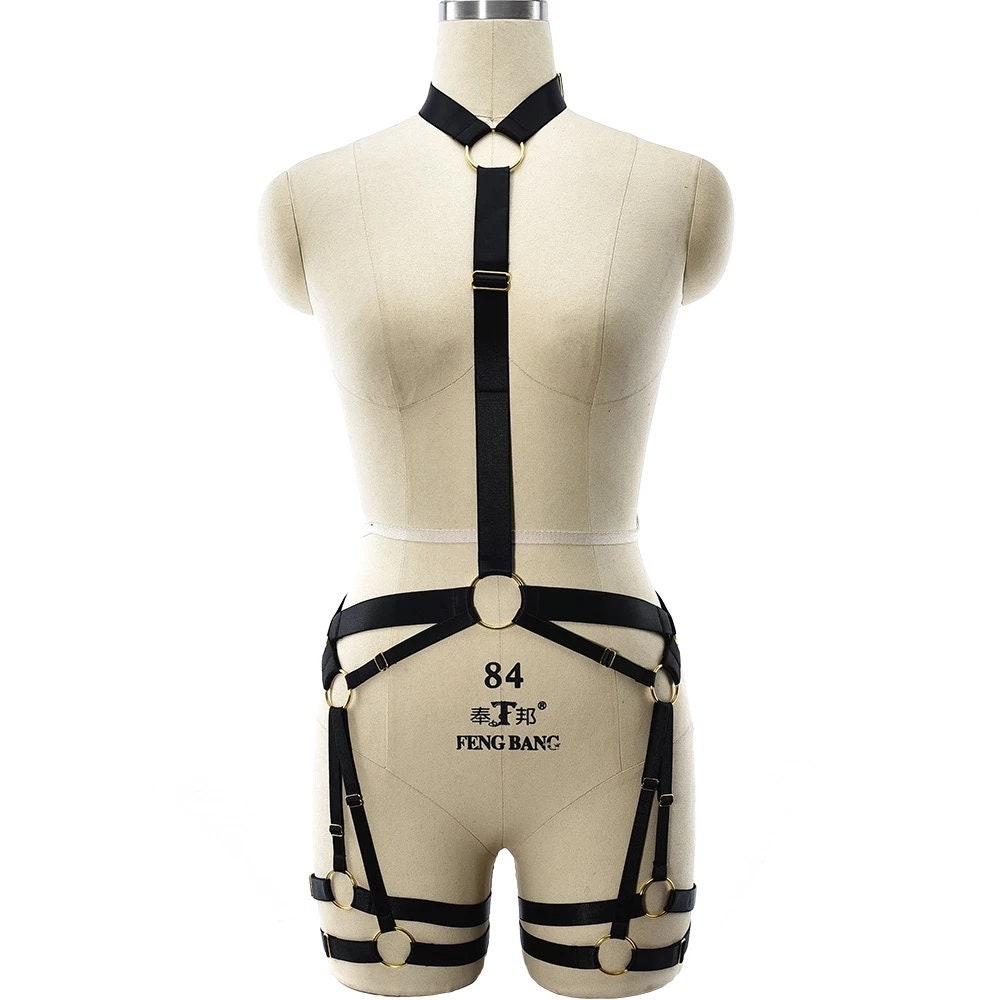Black Harness Lingerie Set With Open Harness Bra Full Body - Etsy
