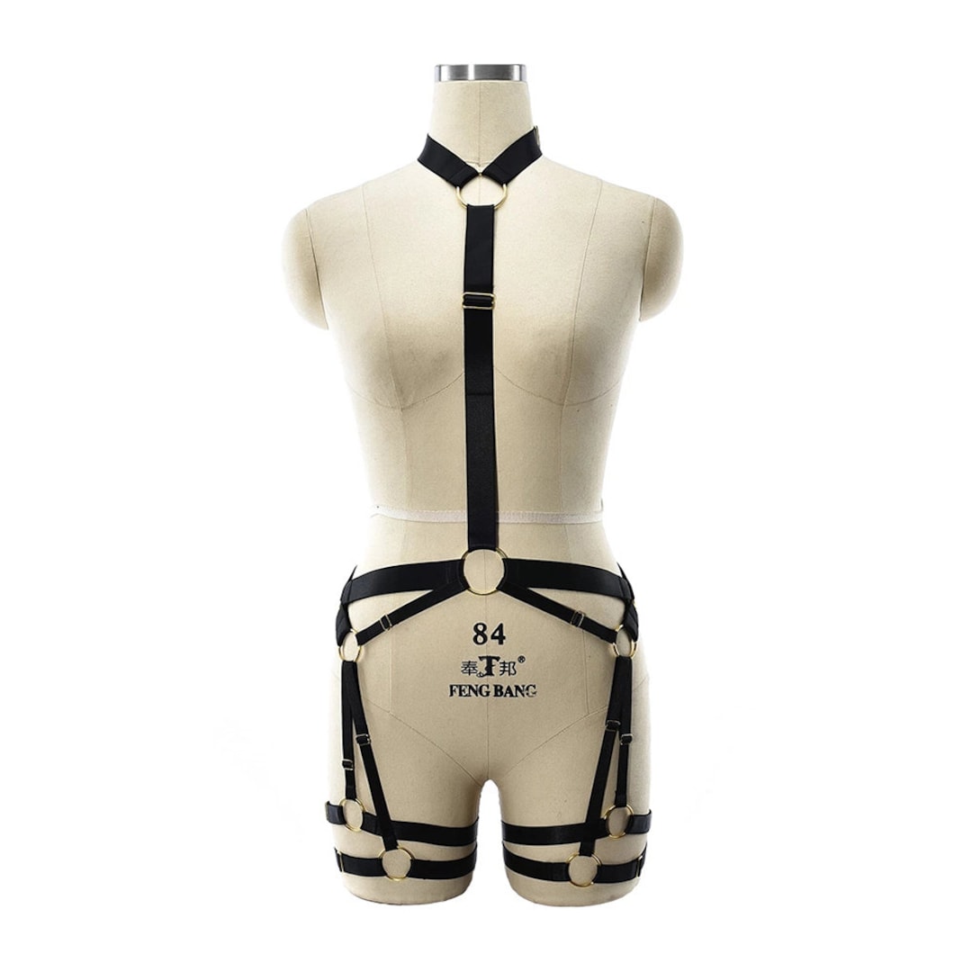 Black Harness Lingerie Set With Open Harness Bra Full Body Harness Set ...