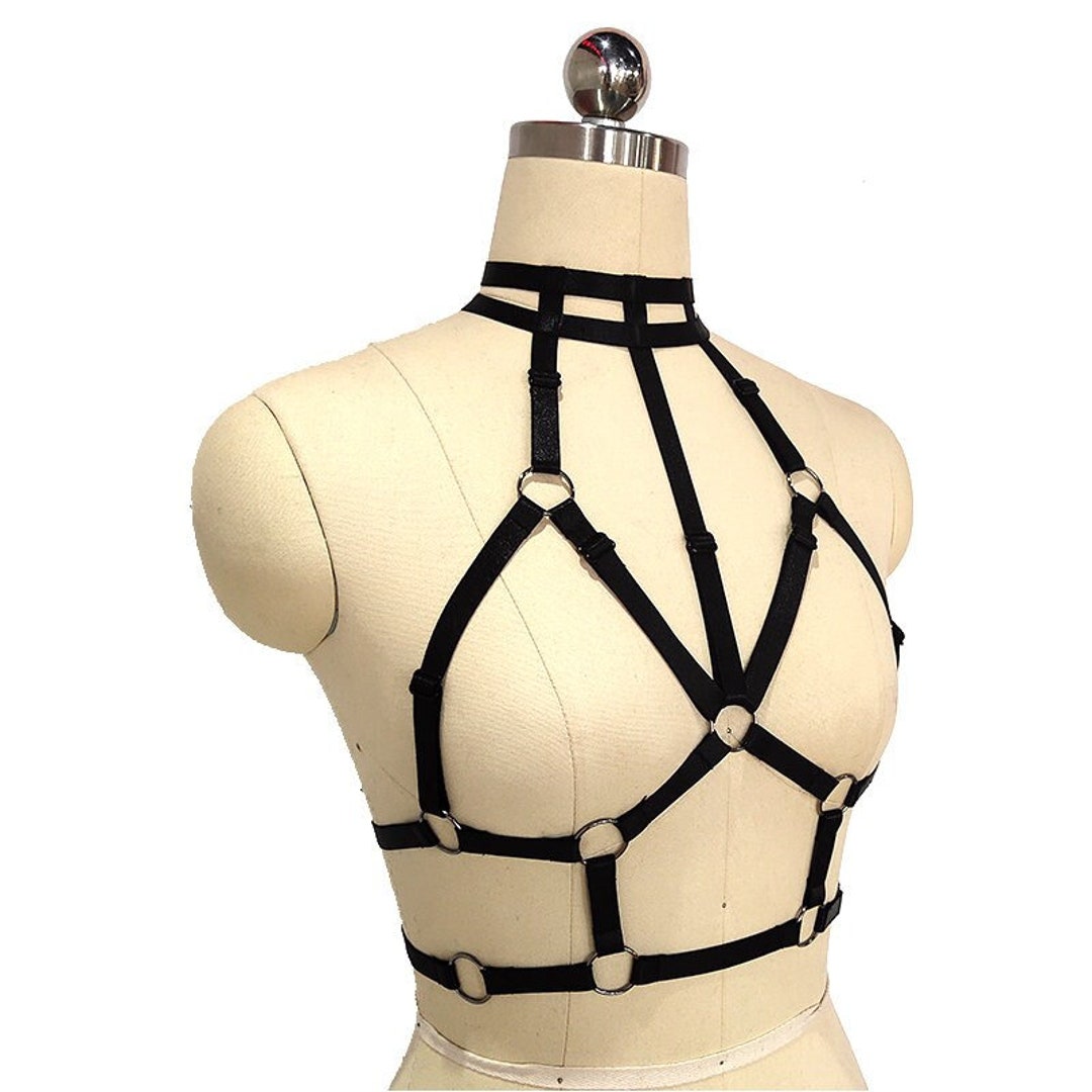 Gótico Sexy pentagrama pecho abierto cuerpo arnés Bondage Lencería jaula sujetador arnés ...
