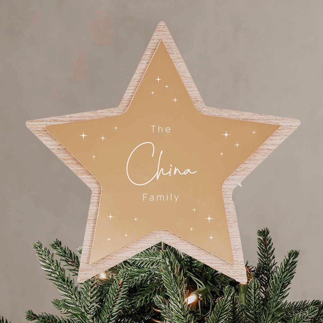 Personalised Wooden Tree Toppers | Gold Christmas Tree Topper | Silver ...