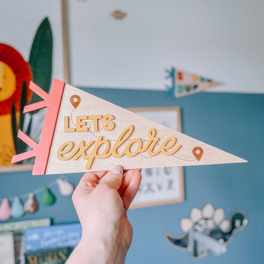 Custom Colours | Lets Explore Pennant Flag | Nursery & Bedroom Decor - Etsy