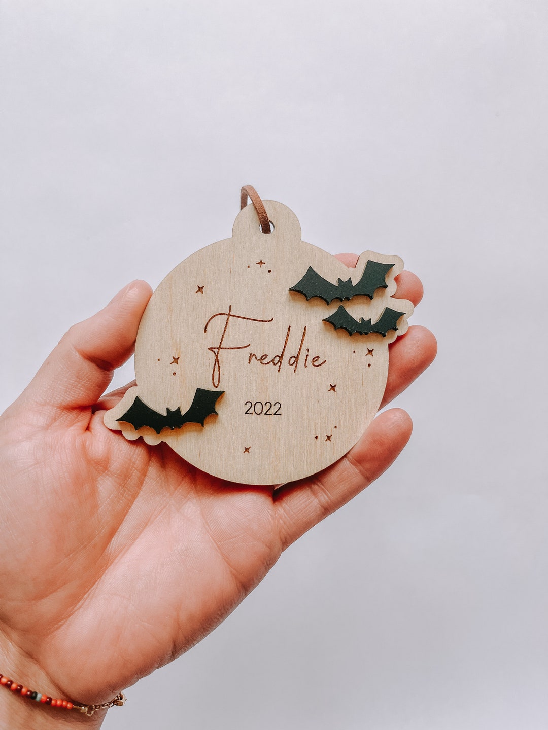 Personalised Bat Bauble | Bat Tag | Wooden Halloween Decoration | Name ...
