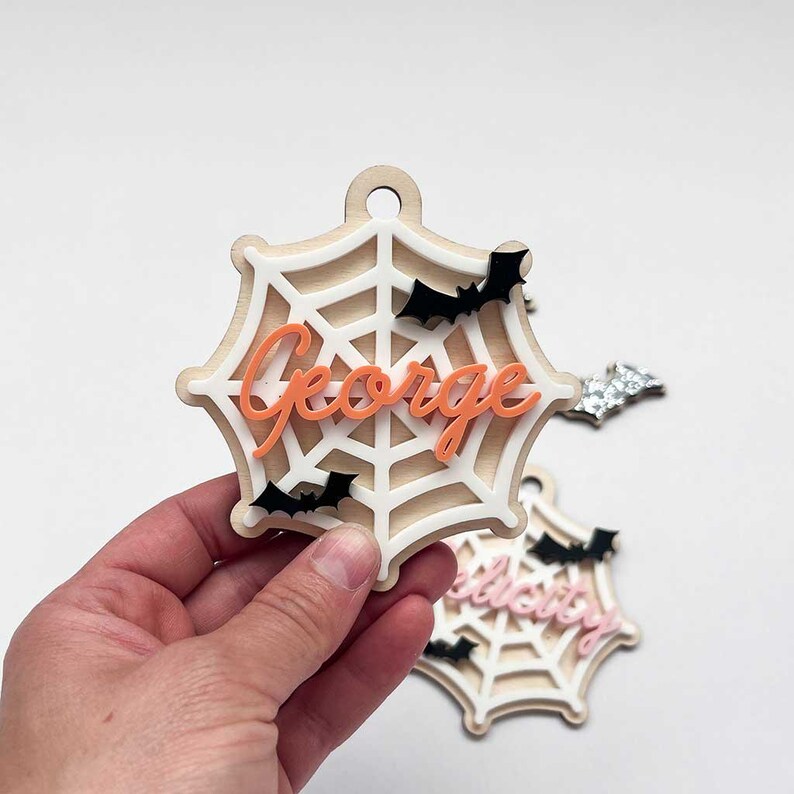 Personalised Web Bauble | Bat Spider Bauble | Wooden Halloween ...