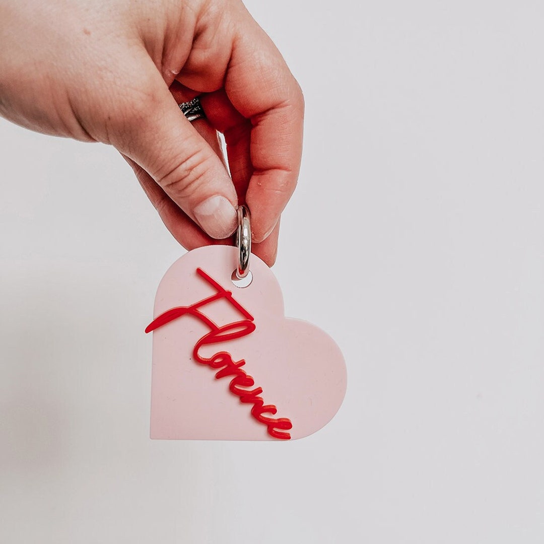 Personalised Heart Keyring Acrylic Basket Tag Valentines Decoration ...