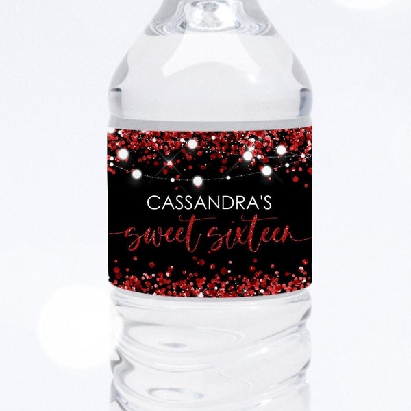 Black & Red Water Bottle Labels - Etsy