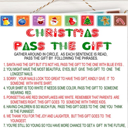 Christmas Pass the Gift Game Christmas Printable Game Fun - Etsy