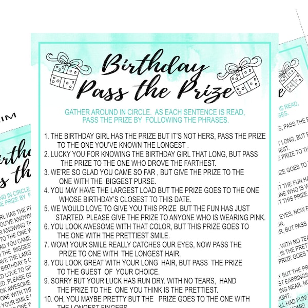 Pass the Prize Game - Etsy