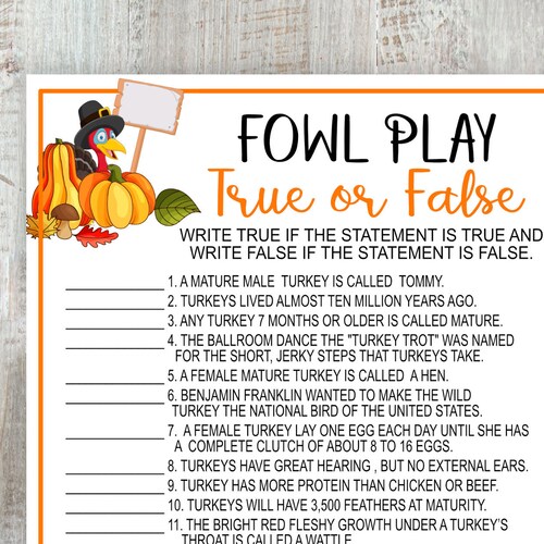 Thanksgiving Fowl Play Thanksgiving Game Thanksgiving Party - Etsy
