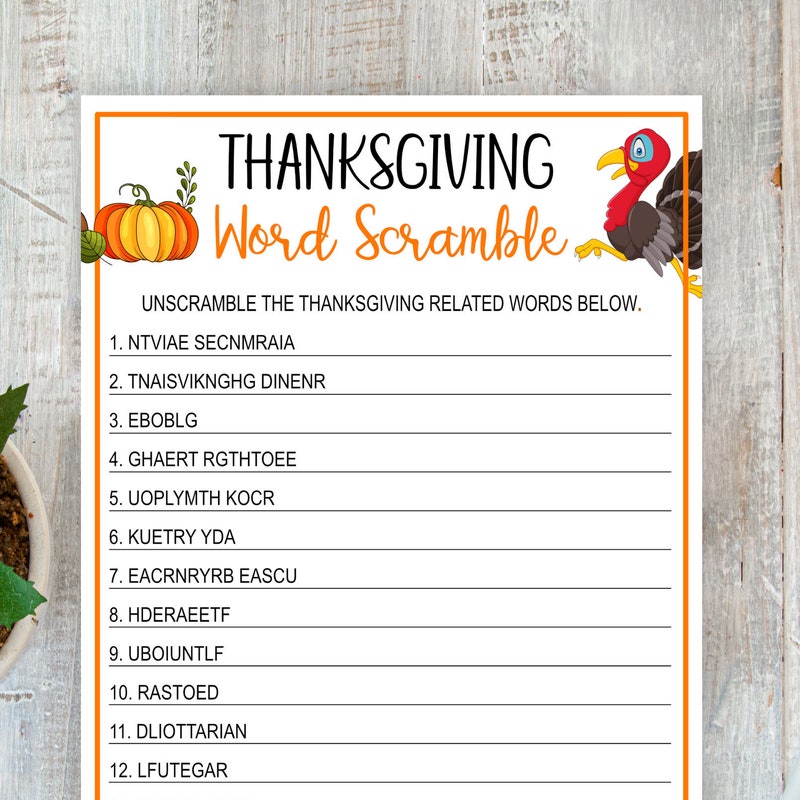 Thanksgiving Word Scramble - Etsy