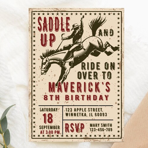 Rodeo Bull Rider Cowboy Birthday Invitation Printable - Etsy