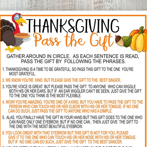 Thanksgiving Game Printable Thanksgiving Pass the Gift | Etsy