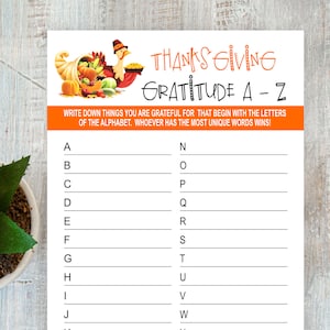Thanksgiving Gratitude A to Z Game, Fun Thanksgiving Day Game ...