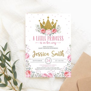 Editable Crown Baby Shower Invitation Princess Crown Flower Pink Girl ...