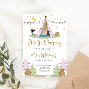 Editable Camping Birthday Invitation Glamping Birthday Party Invite Camping Sleepover Party ...