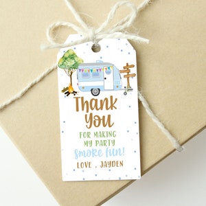 Editable Camper Thank You Tag Thank You Blue Camper Smore Fun Gift Tag ...