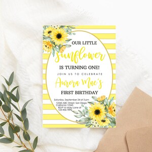 Editable Sunflower Birthday Invitation Sunflower Birthday Invite Summer ...