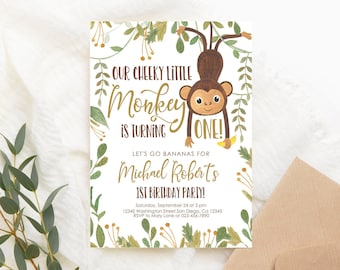 Editable Monkey Themed Birthday Invite Monkey Invitation Birthday Party ...