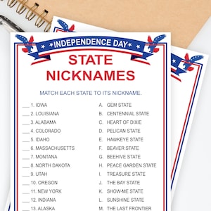 State Nicknames Independence Day Game, United States, Fourth of July ...