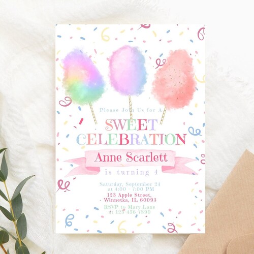 Editable Cotton Candy Invitation Cotton Candy Birthday Party - Etsy