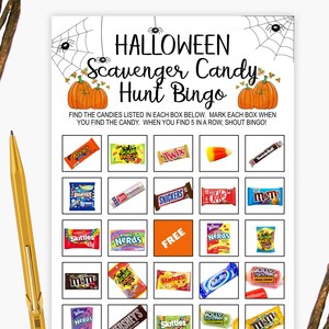 Halloween Scavenger Candy Hunt Bingo, Scavenger Hunt Bingo Game, Candy ...