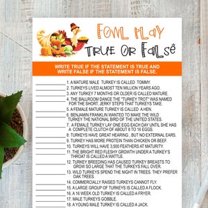 Thanksgiving Fowl Play True or False, Thanksgiving Game, Thanksgiving ...