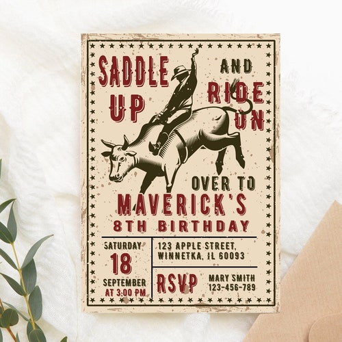 Cowboy up Birthday Invitation Rodeo Mechanical Bull Party - Etsy