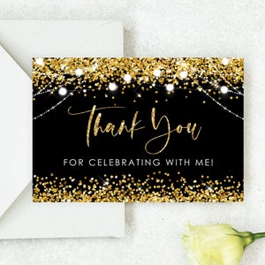 Editable Gold Black Thank You Card PRINTABLE Template Gold - Etsy