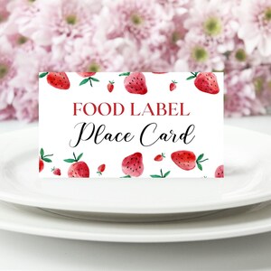 Editable Strawberry Food Label Berry Food Card Table Tent Card Birthday ...