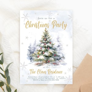 Editable Christmas Party Invitation Winter Christmas Tree Festive Work ...