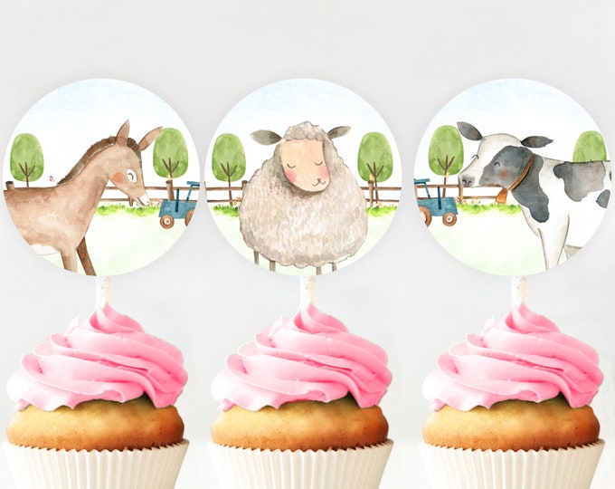 Farm Animal Cupcake Toppers Farm Birthday Farm Animal - Etsy