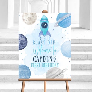 Editable Outer Space Welcome Sign, Galaxy Boy Birthday Party Decor ...