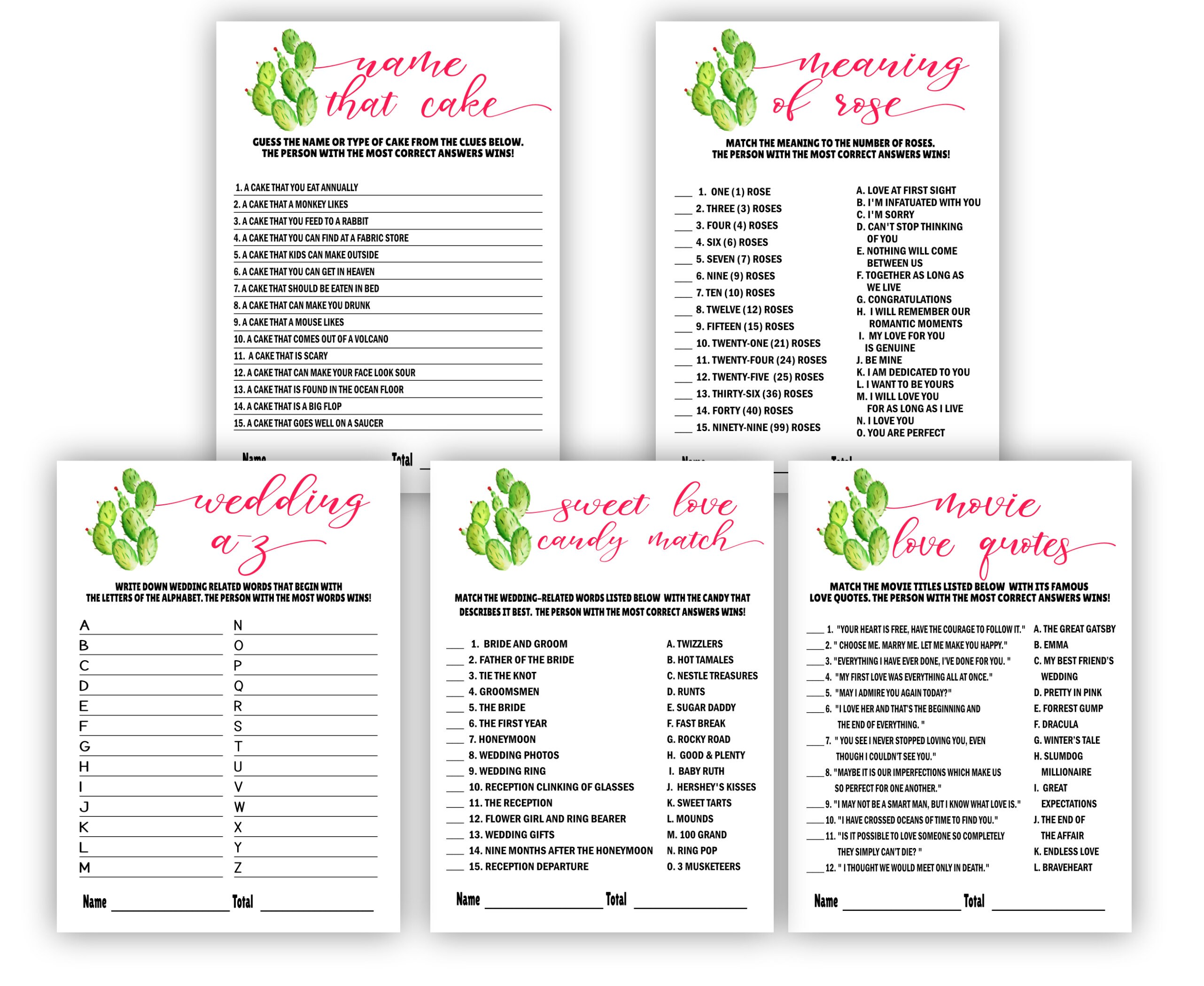 Cactus Bridal Shower Games Cactus Theme, Game Bundle Pack, Cactus ...