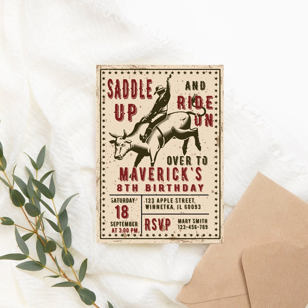 Editable Bull Rodeo Birthday Invitation Cowboy Birthday Party ...