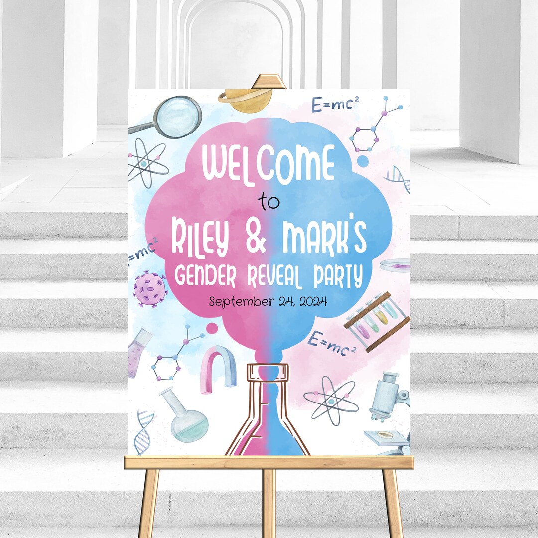 Editable Science Welcome Sign Blue Pink Gender Reveal Welcome Sign ...