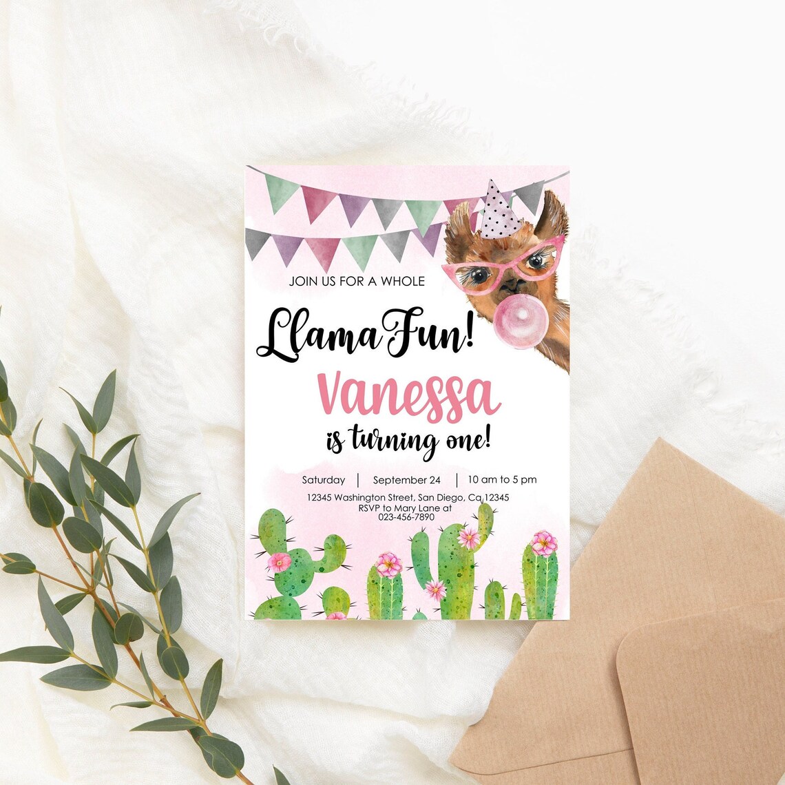 Editable Whole Llama Fun Birthday Invitation Llama Birthday Party ...