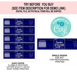 Editable Prom Water Bottle Label Silver Blue Disco Ball Prom Send off ...