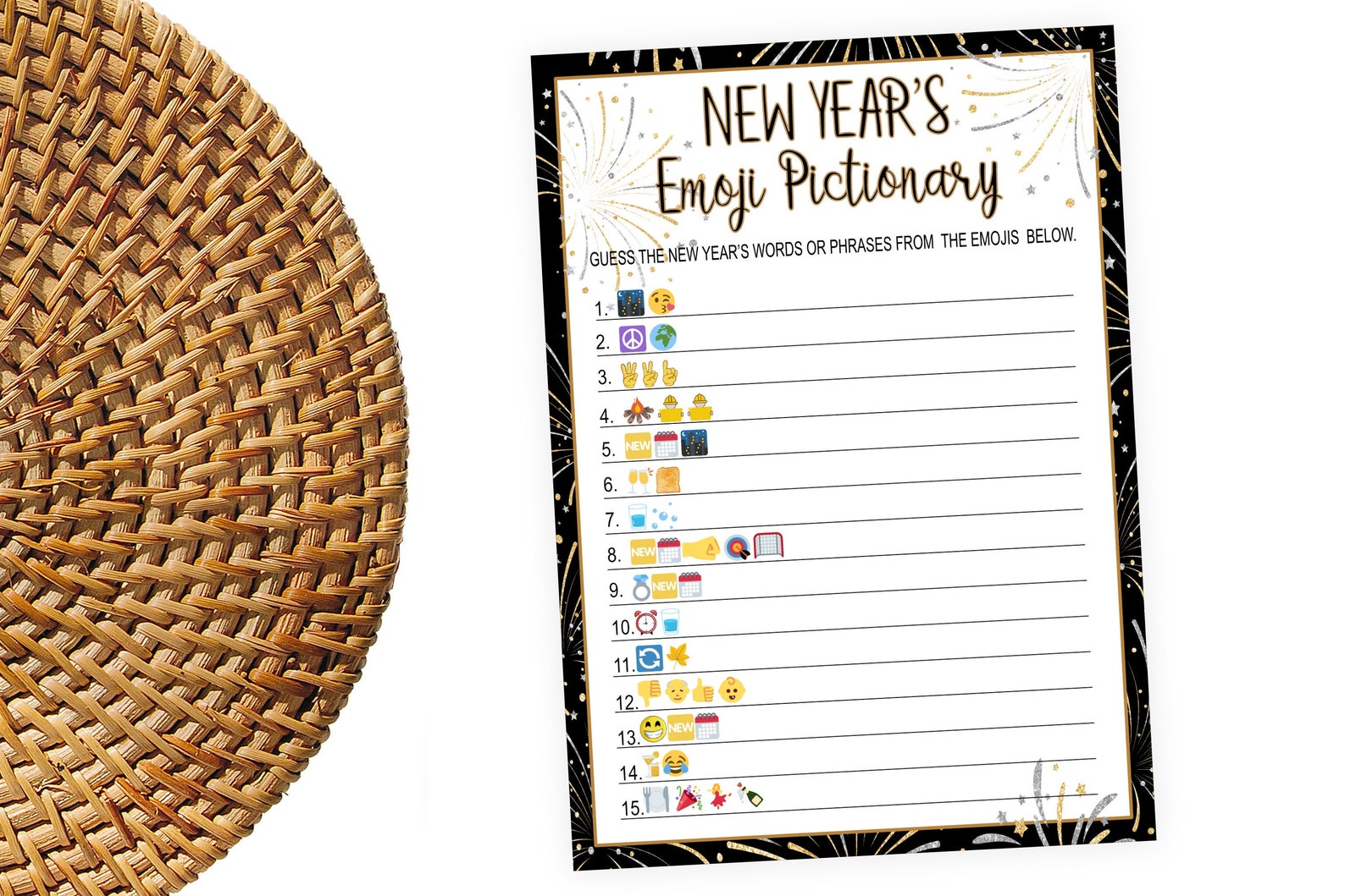 New Year's Emoji Pictionary Game Printable Emoji - Etsy