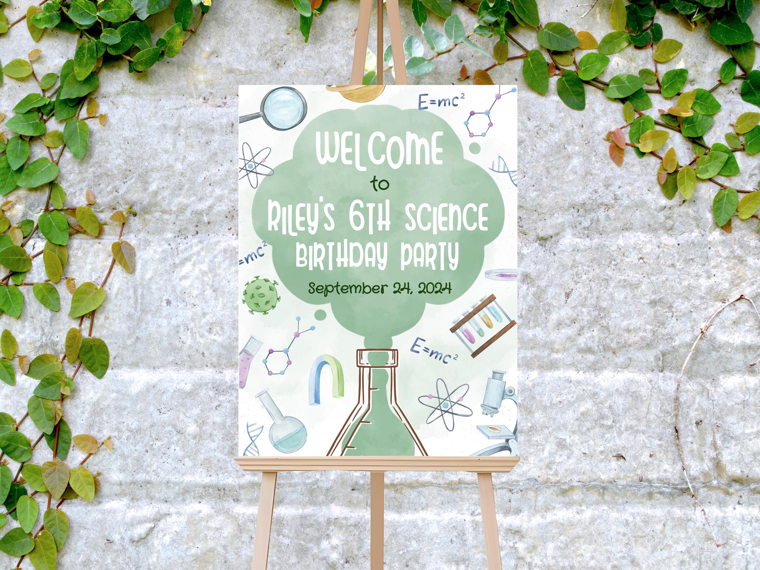 Editable Science Welcome Sign, Green Science Birthday Party Welcome ...