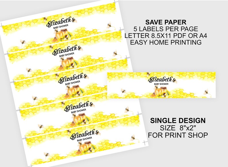 Editable Bee Water Bottle Label, Honey Bee Water Bottle Label ...