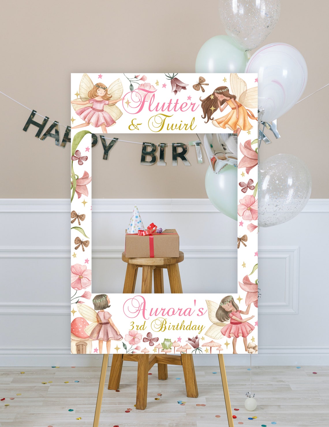 Editable Fairy Photo Booth Frame Birthday Party Girl Photo Prop Pink ...