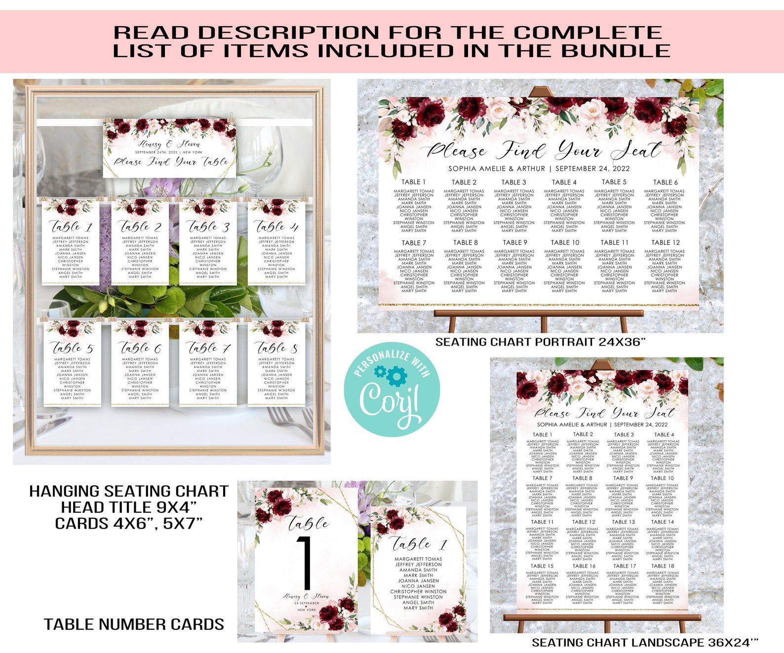 Editable Burgundy Wedding Template Bundle Elegant Burgundy - Etsy
